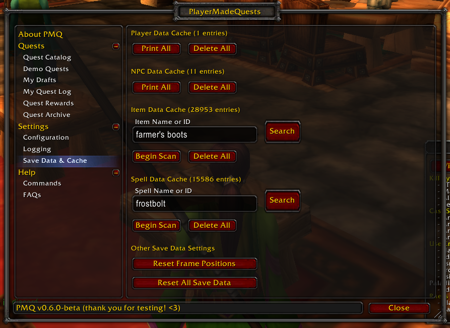 Save Data & Cache | PlayerMadeQuests